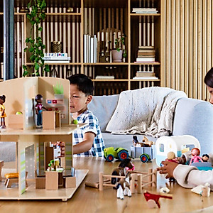 HABA Little Friends Dollhouse Town Villa with 10 Pieces of Furniture