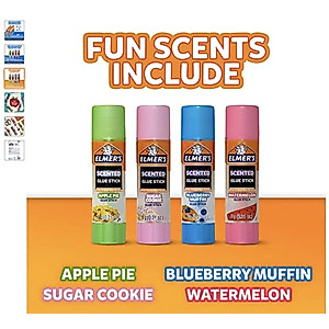 Elmer’s Scented Clear Glue Sticks, Safe and Nontoxic, Assorted Dessert Scents, 24 Count & Disappearing Purple School Glue, Washable, 12 Pack