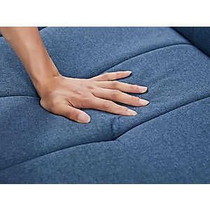 Fangflower Blue Tufted Back Sofa Bed Mid-Century Convertible Sleeper Futon with Tapered Wood Legs for Living Room Apartment Lounge