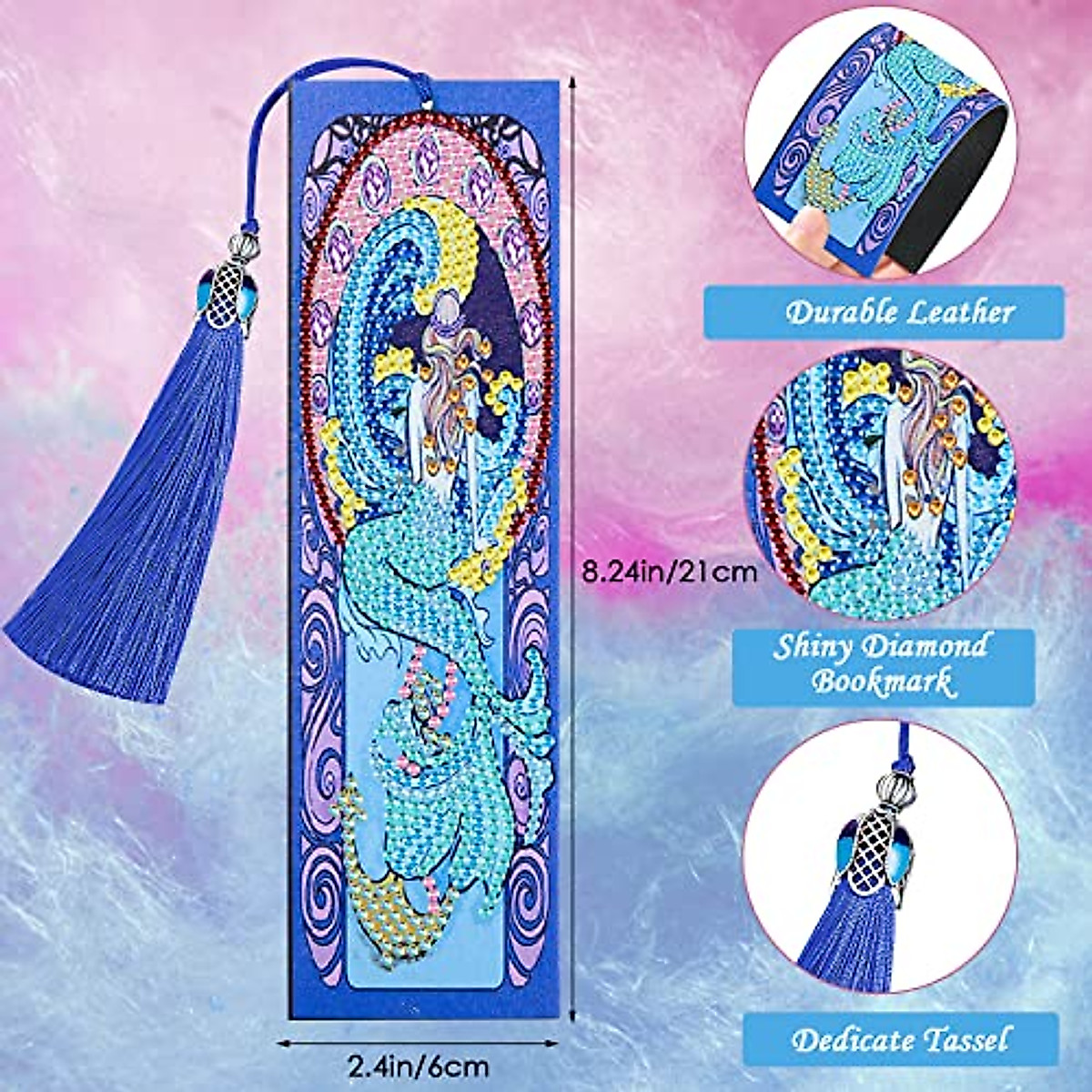 6 Pieces 5D Diamond Bookmark DIY Painting Bookmark Floral Beaded Bookmarks Leather Tassel Bookmark for DIY Making Arts Crafts Students Adults Graduation Birthday Embroidery (Elegant Style)