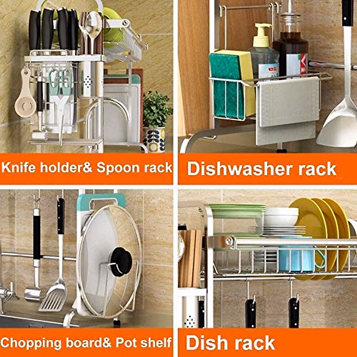 TIST Cutlery Rack 304 Stainless Steel Storage Rack Drain Rack Kitchen Shelf 1 Layer Dish Drying Rack (Size: 69CM)