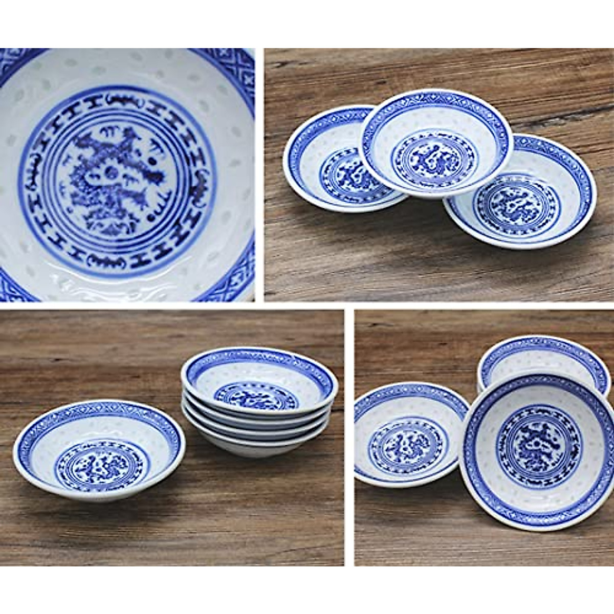 Chinese Style Blue and White Floral Ceramic Dip Bowls Set, Porcelain Dip Mini Bowls Soy Sauce Dish, dipping Bowls, Appetizer side dishes for party, family,set of 6 (Loong pattern)