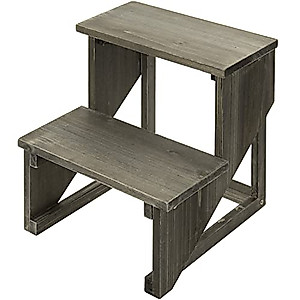 MyGift 2 Tier Rustic Dark Gray Solid Wood Desk Organizer Display Shelf, Farmhouse Style Tabletop Storage Shelves Home Decoration Rack