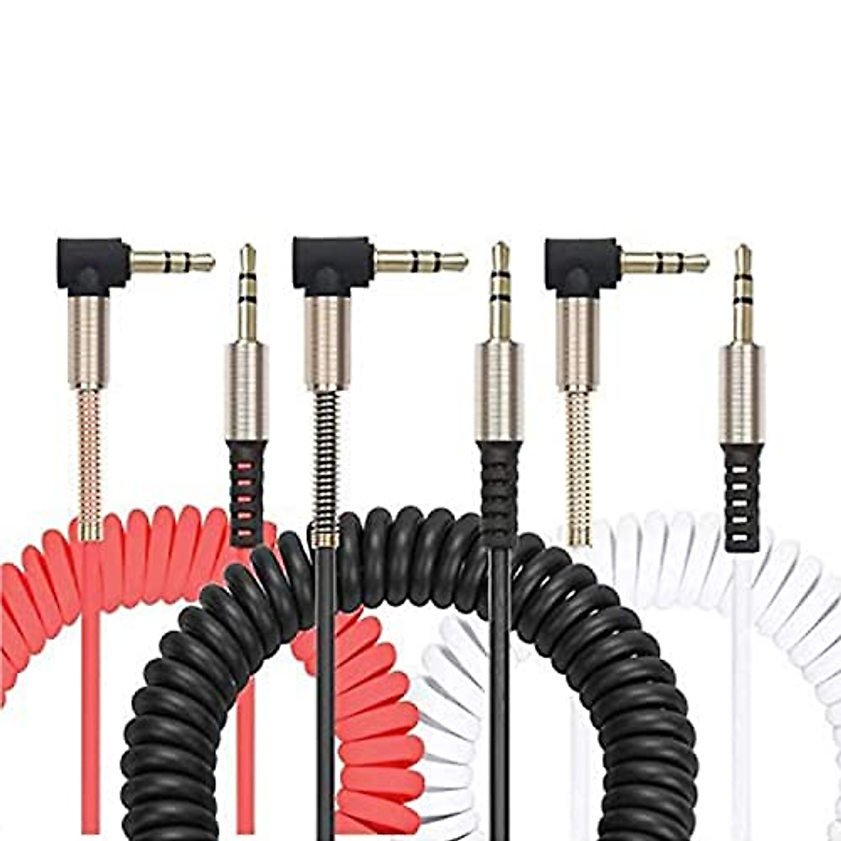 LINGYU Coiled 3.5mm Stereo Audio Cable,（3 Pack) 3.2ft AUX 3.5 Audio Cord Compatible iPhones, iPads, Samsung and Other 3.5mm DC Plug Port Device-Black,Red,White