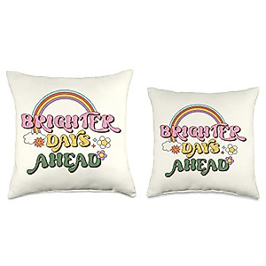 Retro Designs For the 60's and 70's Hippee & Co. Cute Retro Motivational Brighter Days Ahead Rainbow Daisy Throw Pillow, 16x16, Multicolor