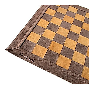 StonKraft - Big Size 19" x 19" Genuine Leather Chess Board | Roll-up Tournament Chess | Brown Suede