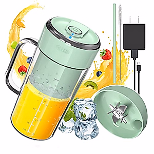 PKBD Portable Blender, Juicer with 15-Second Ice-Crushing Power, 8 Blades, Blender for Shakes and Smoothies,12 oz Easy-to-Clean Personal Blender with Charger, Straw, Cleaning Brush, Green