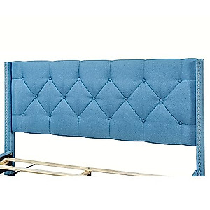 Queen Platform Bed with Headboard,Upholstered Linen Wood Bed Frame with Two Storage Drawers for Kids Girls Boys Teens Adults, No Box Spring Needed(Blue)