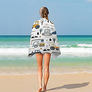 Brebasf Construction Truck Oversized Lightweight,Extra Large Soft Beach Towels Boys Kids Hand Painting Cartoon Excavator Sauna Beach Gym 51W x31L