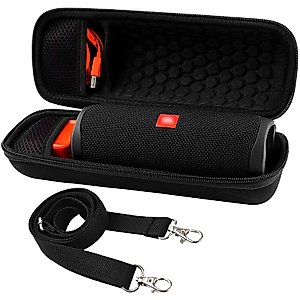 Comecase Portable Bluetooth Speaker Case for JBL FLIP 6 / 5 / 4, Hard Travel Storage Holder with Adjustable Shoulder Strap, Waterproof Speaker Case with Internal Pockets for Cables & Charger - Black