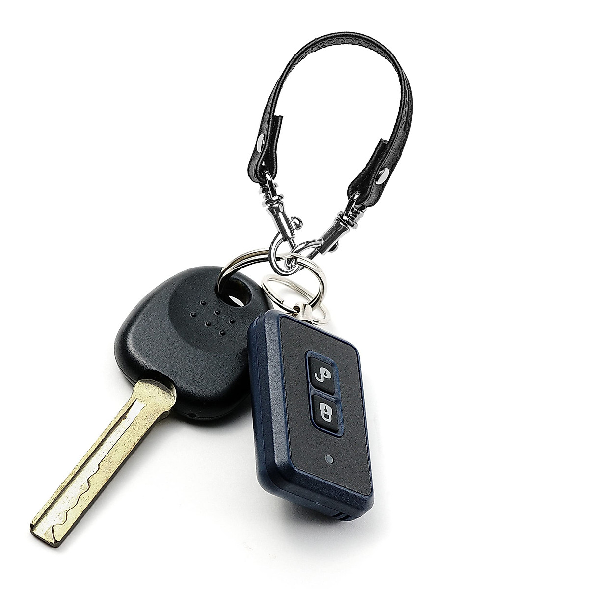 Alban Leather Strap for Wallet Clutch Wristlet Purse Keys Keychain - 2 Clip Strap - Black Silver