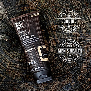 Every Man Jack Recovery Beard + Face Lotion for Men - with a Warm Sandalwood Scent 3.2 oz