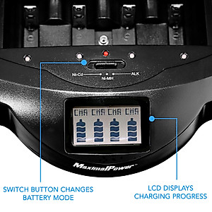 MaximalPower Universal Battery Charger Station for Alkaline, RAM, Ni-MH, Ni-CD, AA, AAA, C, D, 9V Batteries | FC999 Model (Battery Charger)