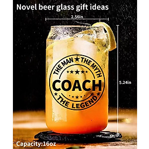 Coach Gifts for Women/Men，Best Coach Gifts,Drinking Glasses with With lid and straw-16oz Can Shaped Glass Cups, Beer Glasses, Iced Coffee Glasses, Cute Tumbler Cup, Ideal for Cocktail, Whiskey