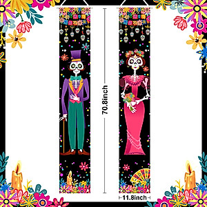Avezano Day of The Dead Banner Mexico Dia De Los Muertos Decorations Mexican Skull Floral Hanging Door Banner Halloween Decorations Outside Indoor