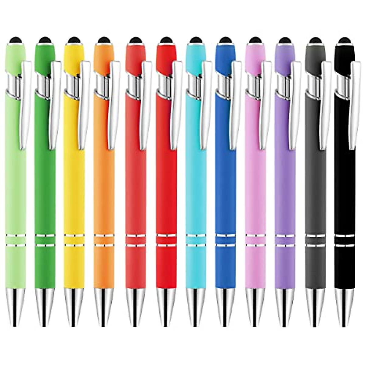 habibee Ballpoint Pen with Stylus Tip 12 Pack, 1.0 mm Black Ink Metal Pen, 2 in 1 Stylus Pen, Stylus Ballpoint Pen for Touch Screens (Mixed Color)