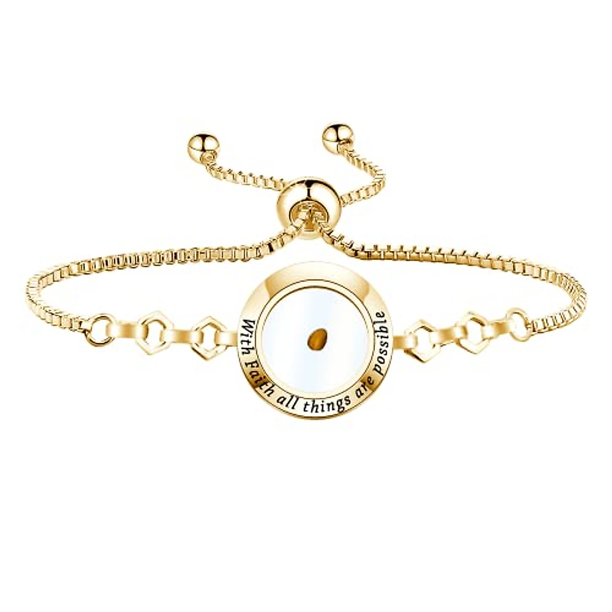 ENSIANTH Faith Jewelry with Faith All Things are Possible Mustard Seed Pendant Mustard Seed Necklace for Women Girls (Mustard Seed Bracelet Gold)