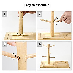 YOFRI Coffee Cup Holder Tree, Wooden Mug Storage Rack, Coffee Tea Kettle Display Stand, Movable Countertop Cup Stand with 6 Hooks, Coffee Mugs and Tea Cups Organizer for Bar & Kitchen Collection