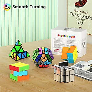 Vdealen Speed Cube Set, Cube Bundle 2x2 3x3 Pyramid Dodecahedron Mirror Magic Cube Pack, Puzzle Cube Collection Toys Easter Valentines Gift for Kids Teens Adults [5 Pack]