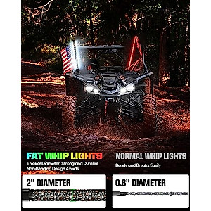 CO LIGHT Fat Spiral LED Whip Lights Thick Antenna 2FT Remote Control RGB Chasing/Dancing Light for UTV ATV 2PCS, APP-Supported 300 Colors & 200 Modes with Turn Signal, Brake Light, Reversing Light