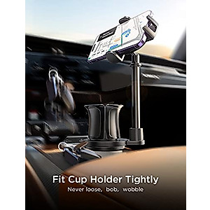LISEN Cup Holder Expander Phone Mount for Car Tough 2-in-1 Cup Phone Holder for Car Mount, Adjustable Base & Clamp Cell Phone Holder for Car Fit Car, Truck, SUV, Tesla, Fit All iPhone & Android