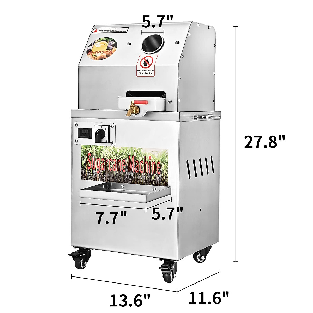 Commercial Electric Sugar Cane Juicer Sugarcane Juicing Extractor 304 Stainless Steel Celery Ginger Sweet Sorghum Press Machine, 110V 350W