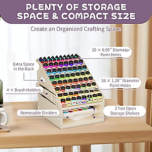 jxgzyy Wooden Paint Organizer Paint Rack with 2 Tier Open Shelves Paint Holder for 76 Paint Bottles 8 Paint Brush Craft Organizer and Storage for Art Tools Ink Bottles Miniature Paint