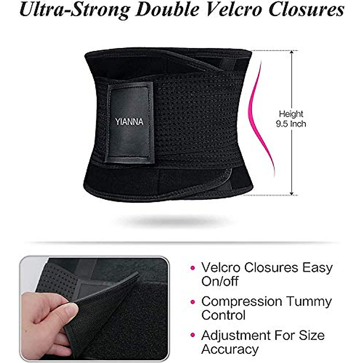 YIANNA Women Waist Trainer Belt - Slimming Sauna Waist Trimmer Belly Band Sweat Sports Girdle Belt Weight loss, YA8002-2-Black-S