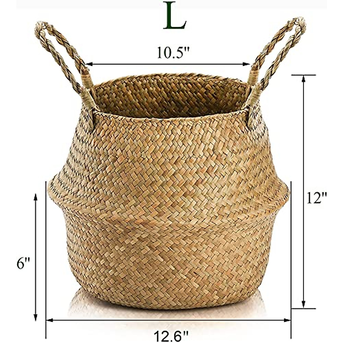 Yesland 2 Pack Woven Seagrass Plant Basket with Handles, Ideal Wicker Baskets Storage Plant Pot Basket for Laundry, Picnic, Plant Pot Cover, Beach Bag and Grocery Basket (L)