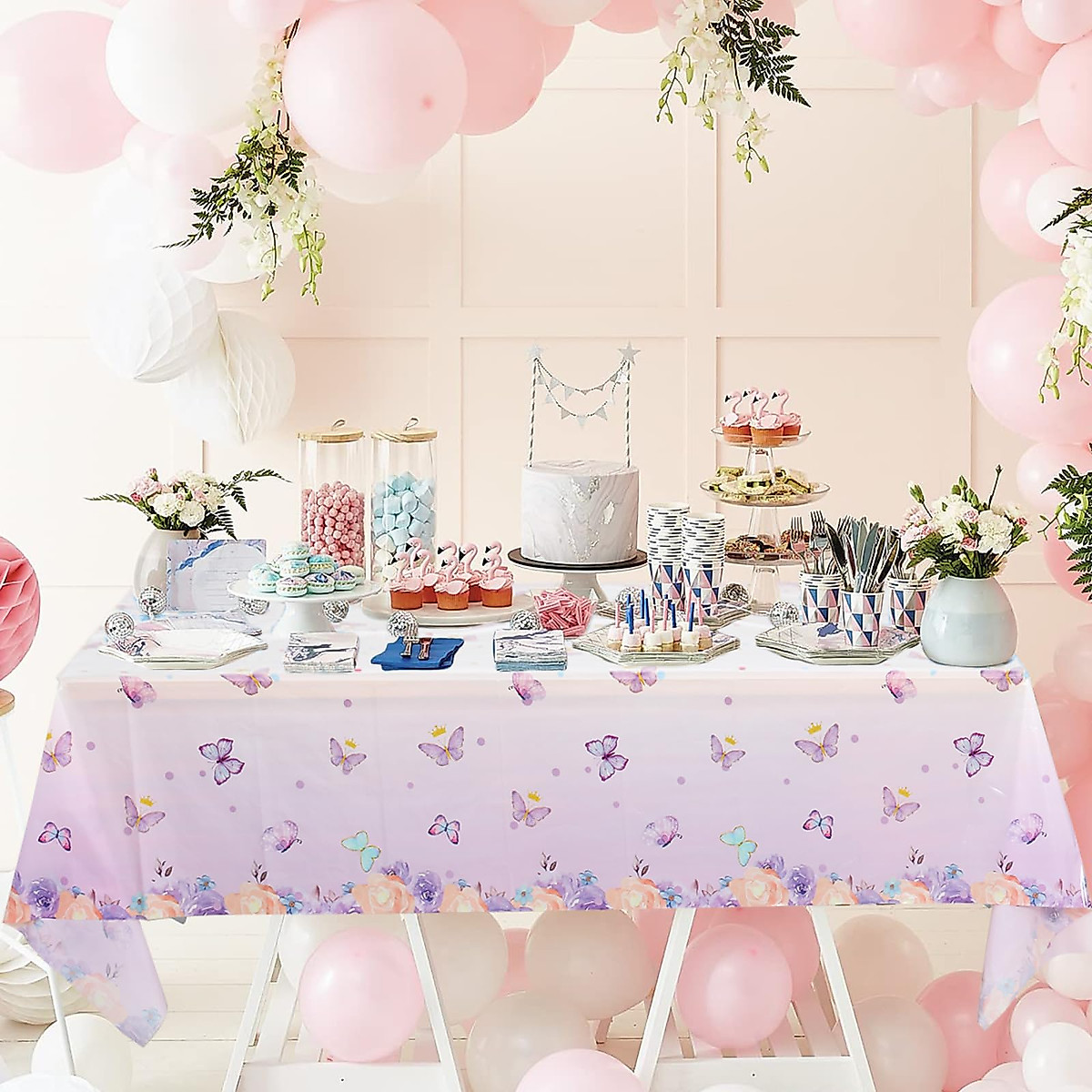 Butterfly Birthday Decorations Disposable Tablecloths - 3 Pcs Purple Birthday Butterfly Waterproof Table Covers, Butterfly Baby Shower Decorations for Girls, Spring Themed Table Party Supplies