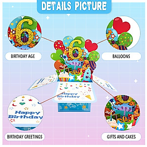 Asmallgf Funny 6th Birthday Pop Up Card from Mom Dad, Splendid 6 Years Old Birthday 3D Greeting Card for Young Boy Girl, Best 6 Bday Gift Ideas for Cute Kids, (As-061-BH)