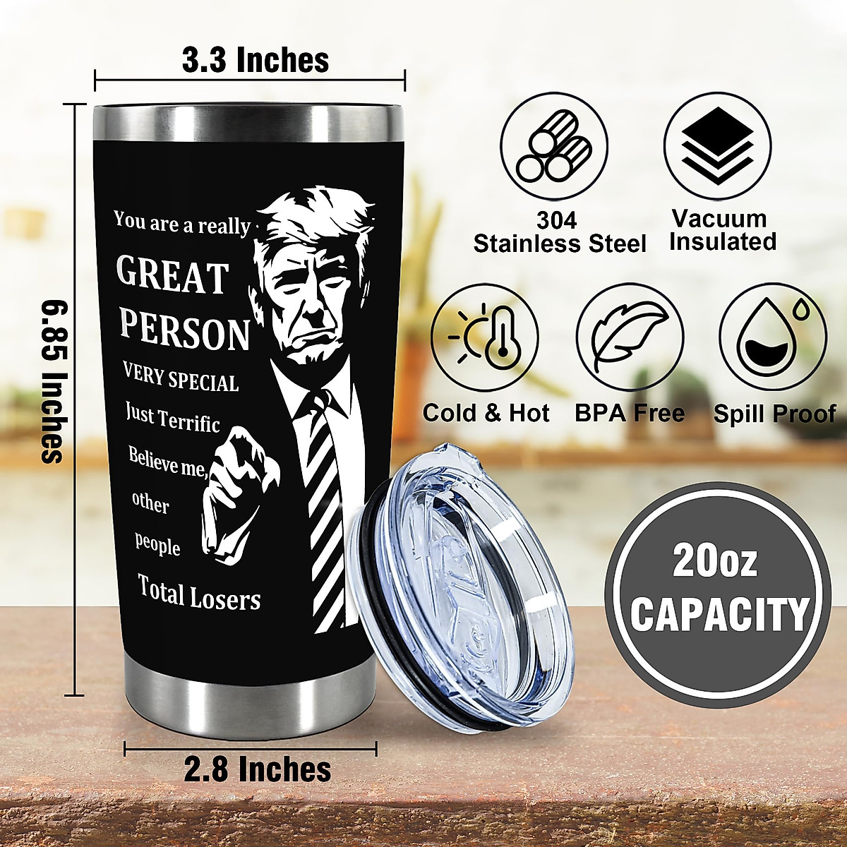 Travel Coffee Mug, Make Coffee Great Again 20ozTumbler for Men & Women, Thank You Appreciation Gifts, 20 Oz Stainless Steel Insulated Coffee Tumbler, Black