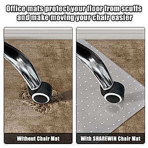 SHAREWIN Office Chair Mat for Carpet - Shipped Flat, Heavy Duty Anti-Slip Under Desk Protector for Low &Medium Pile Carpeted Floors, Plastic Rolling Computer Mats, 47"x29", Clear, No Divot, No Curl