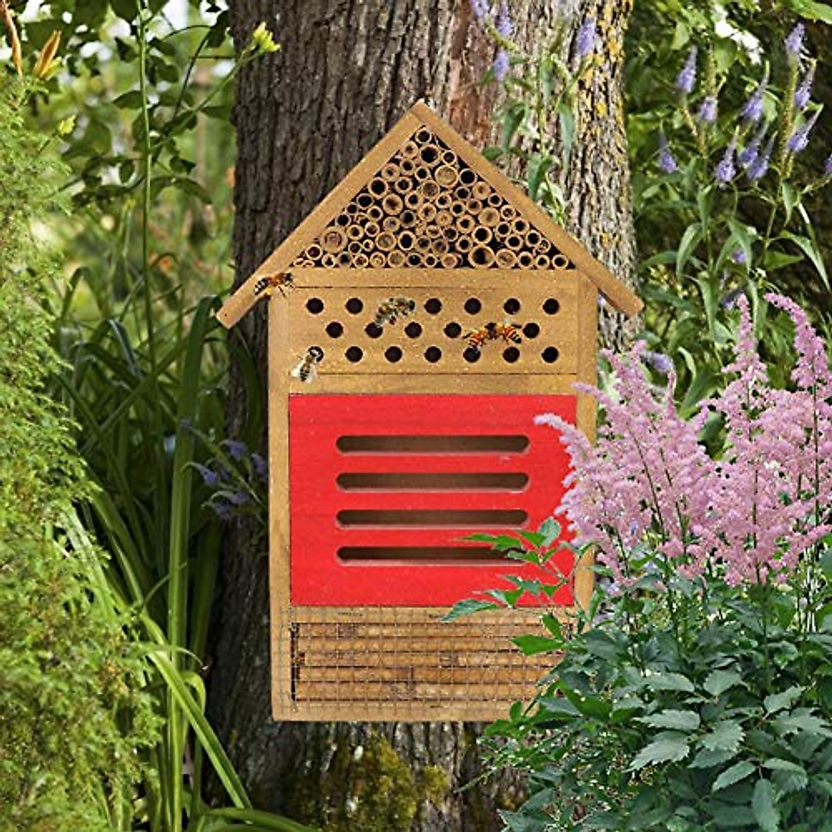 PINVNBY Insect House Natural Wooden Bee Hotel Butterfly Habitat for Gardens Ladybugs(Ladybirds), lacewings, Butterfly, Mason Bees, Solitary, Leaf Cutter & Many Other Beneficial Insects