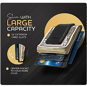 Money Clip Leather Wallet For Men Slim Front Pocket RFID Blocking with Super Strong Magnetic