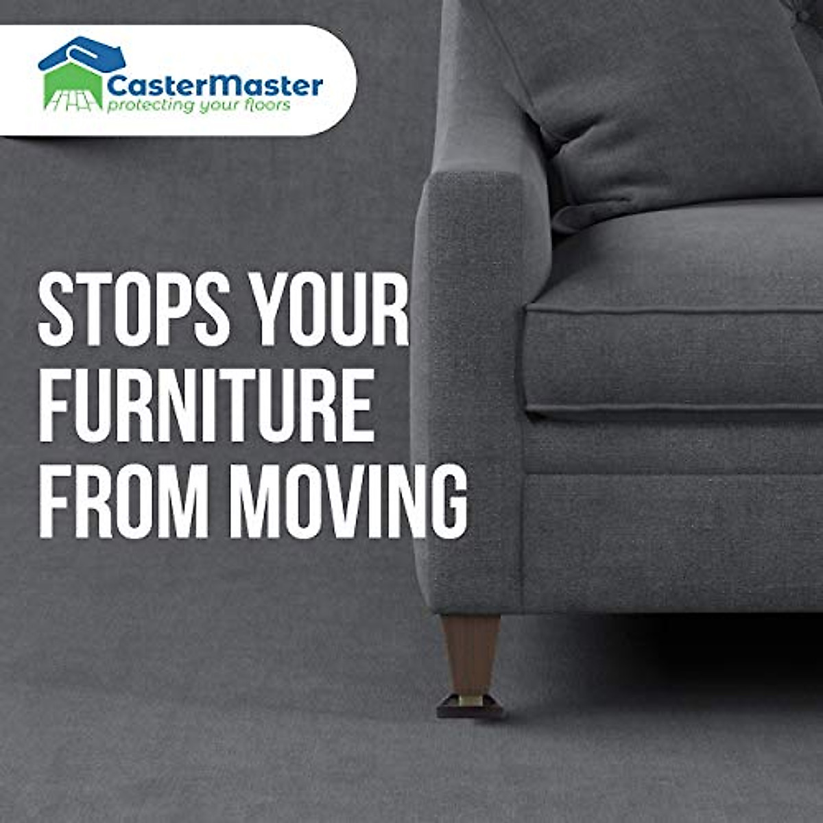 CasterMaster Non Slip Furniture Pads - 2x2 Square Rubber Anti Skid Caster Cups Leg Coasters - Couch, Chair, Feet, and Bed Stoppers with Anti - Sliding Floor Grip (Set of 4)