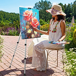 Art Painting Easel Stand - Portable Adjustable Display Artist Tripod Metal Easel with 1 Bag for Tabletop/Floor Painting, Height from 17 to 66 inches, Sturdy for Drawing, Displaying - Silver