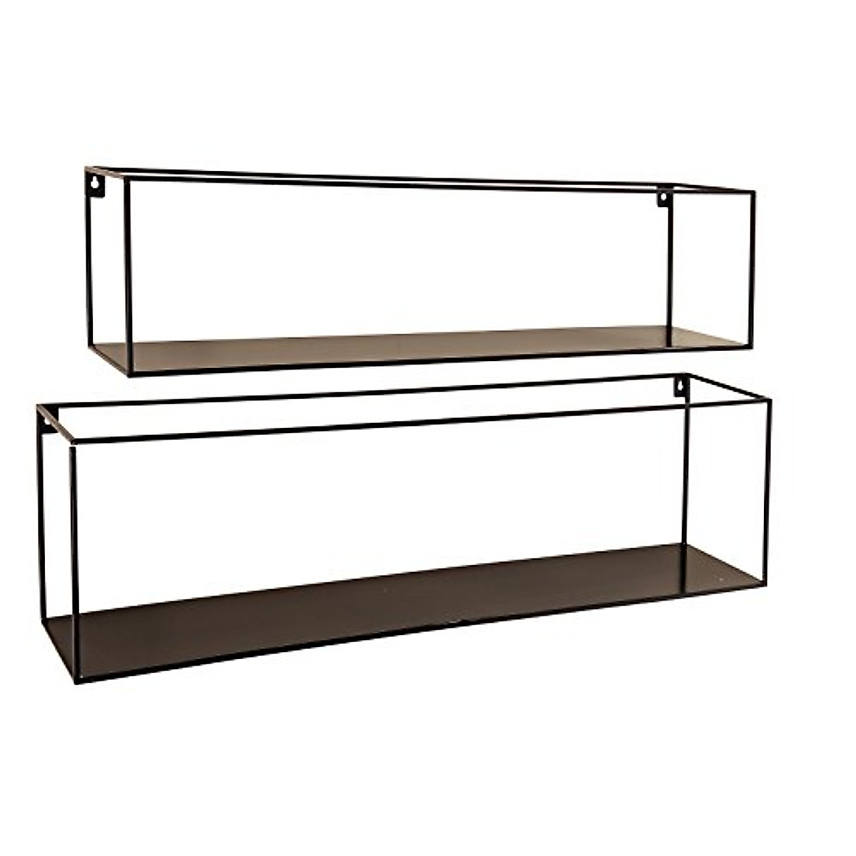 WHW Whole House Worlds Industrial Chic Rectangle Floating Shelves, 2 Wall Mounted Pieces, Black Iron, Various Sizes