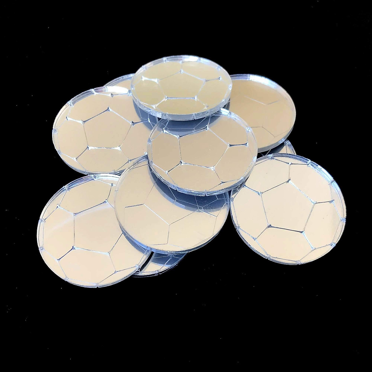 Super Cool Creations Football Shaped Crafting Mirrors, Set of 10, Many Colours, Shatterproof Acrylic, Silver Mirror, Pack of 10 x 5cm