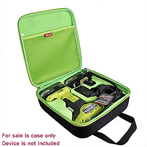 Hermitshell Hard Travel Case for Ryobi P737 / Ryobi P737D 18-Volt Portable Power Inflator (Case for Inflator + 2 Pack Battery + Charger) (Black+Green)