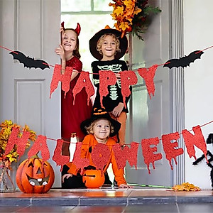 Red Glitter Happy Halloween Banner Halloween Party Banner for Halloween Haunted Houses Home Indoor Mantle Decor Happy Halloween Party Decorations