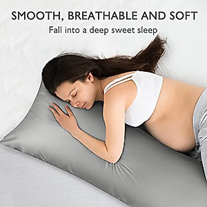 Fittia Silky Satin Body Pillow Pillowcase for Hair and Skin, Silk Body Pillow Case Cover 20x54 with Envelope Closure, Soft Long Pillowcase, Slivergrey, 1 Pack