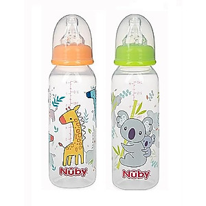 Nuby Printed Non Drip Standard Bottle, Colors May Vary, 2 Count