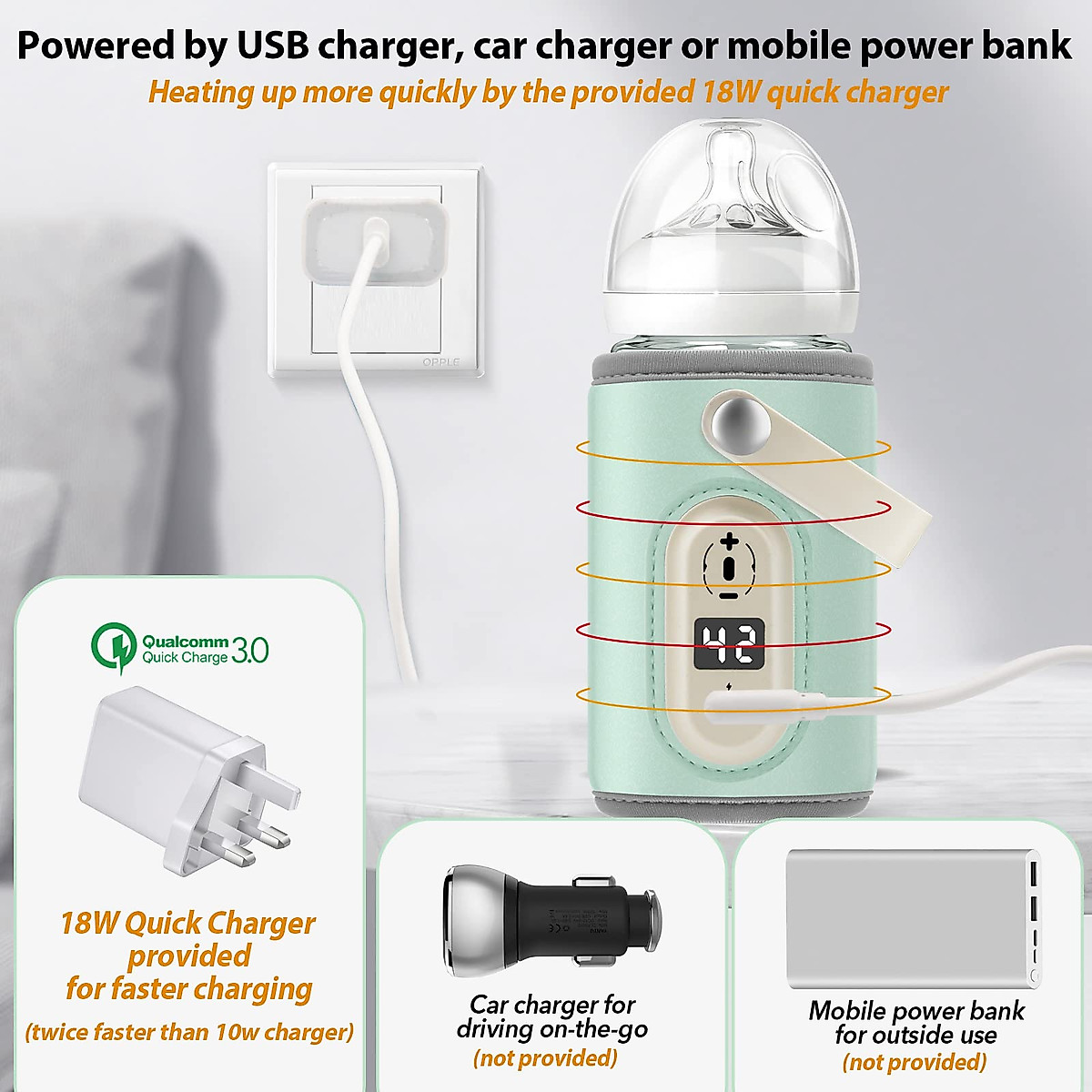 Cozytots Portable Bottle Warmer Travel for Baby Bottle Warmer for Breastmilk In Car Heaters Drink Warm Milk Thermostat Bag