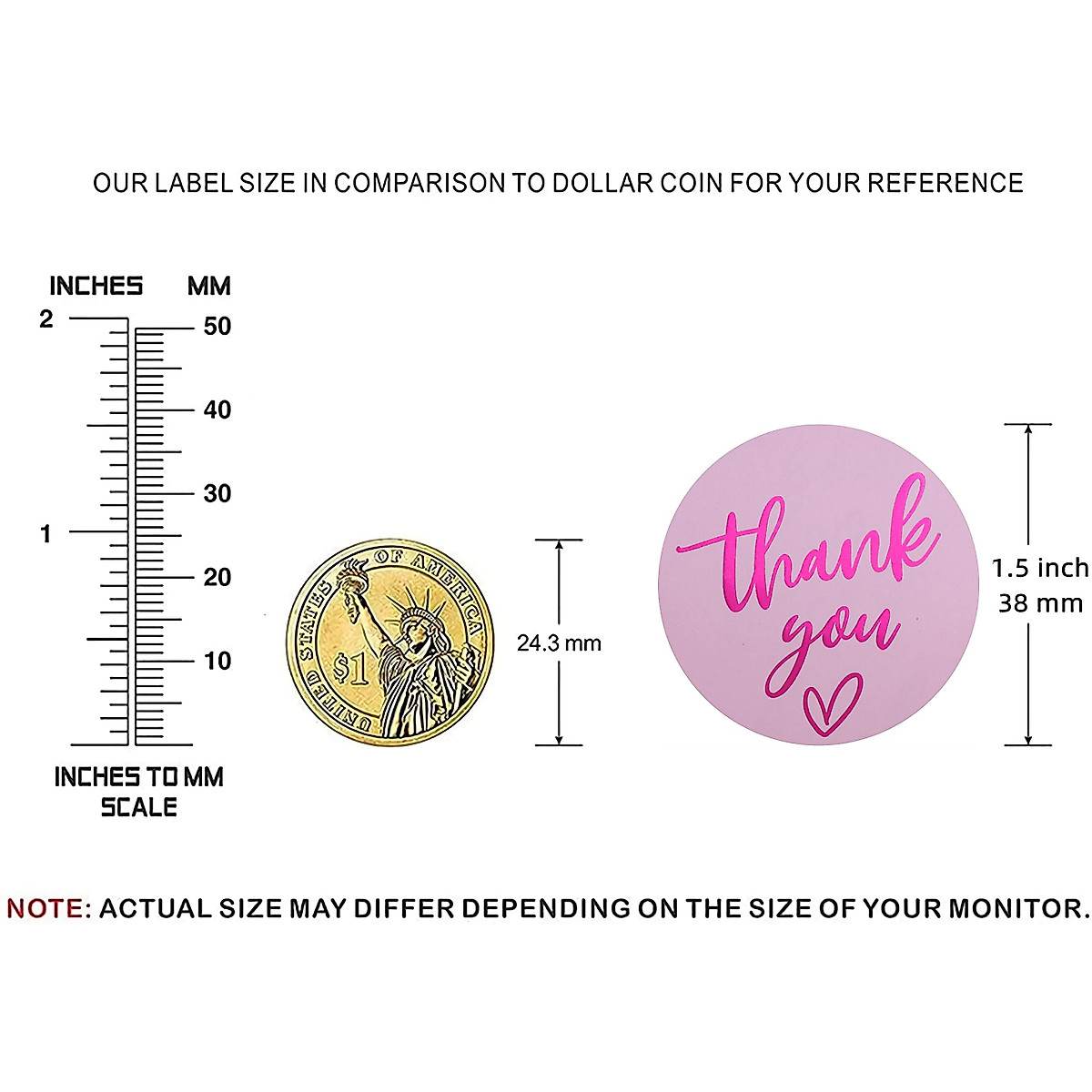 (3 Sizes-1.5") Pink Thank You Stickers, 1.5 inch Thank You Sticker Labels Roll, 500 Gold Foil Thank You Stickers Small Business, Adhensive Labels for Small Business Supplies (1.5 inch)