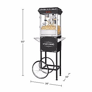 Popcorn Machine with Cart – 8oz Popper with Stainless-steel Kettle, Heated Warming Deck, and Old Maids Drawer by Great Northern Popcorn (Black)