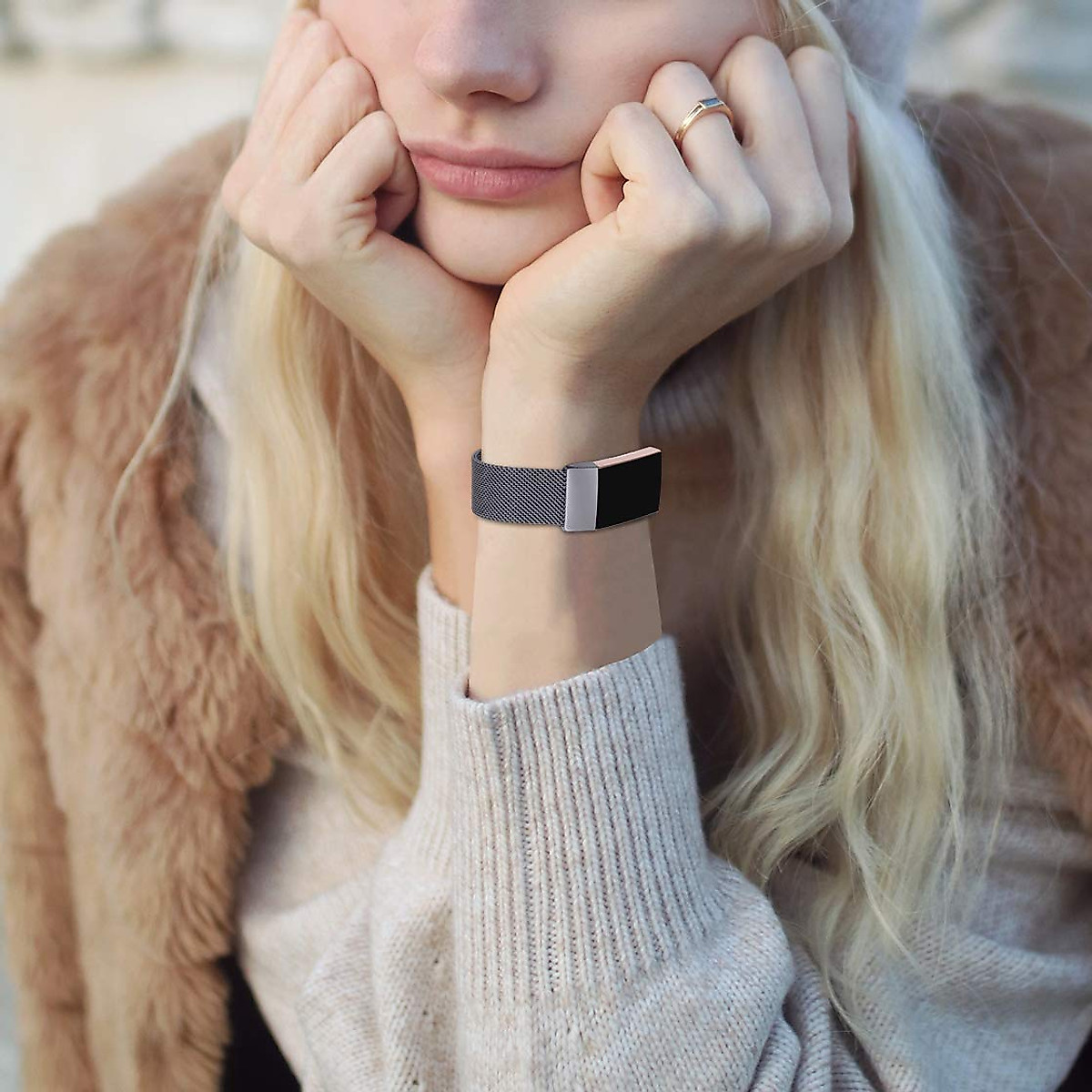 ZWGKKYGYH Compatible with Fitbit Charge 3 and Charge 4 Bands for Men Women, Stainless Steel Metal Mesh Band Magnetic Strap Replacement for Charge 4/Charge 4SE/Charge 3/Charge 3SE, Large Space Gray