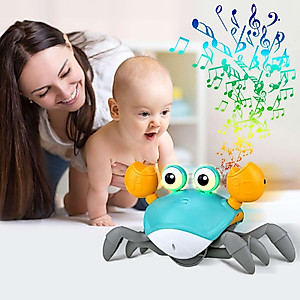 COLEGRY Crawling Crab Baby Toy Tummy Time, Cute Walking Moving Dancing Crab Learning Crawl, Sensory Interactive Toys Gifts for 3 4 5 6 7 8 9 Babies Infant Toddler Kid Boys Girls (Green)