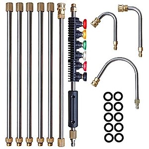 Xiny Tool Pressure Washer Extension Wand, 10 Pack Power Washer Lance with 5 Atomization Nozzle Tips,1 Gutter Cleaner Attachment Curved Rod, 1/4" Quick Connect, 4000 PSI