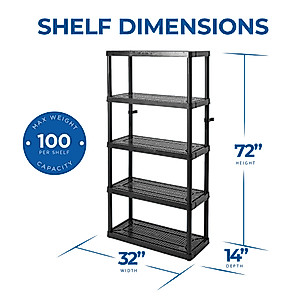 Gracious Living 5 Shelf Fixed Height Ventilated Medium Duty Storage Unit Organizer System for Home, Garage, Basement, and Laundry, Black (2 Pack)